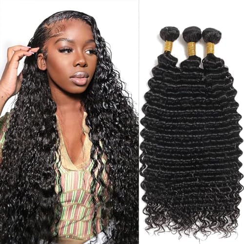 Amazon.com : 12A Deep Wave Bundles Human Hair 16 18 20 22Inch Brazilian ...