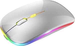 Slim Silent Wireless Mouse, RGB LED Light Cordless Portable Bluetooth ...