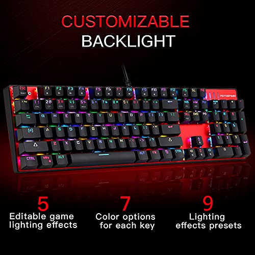 MOTOSPEED CK104 RGB LED Backlit Wired Mechanical Gaming Keyboard, 104 Keys Hot-Swap Mechanical ...