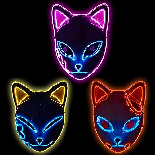 Infinity Gauntlet Demon Slayer Fox LED Light-Up Mask with Scar Demon ...