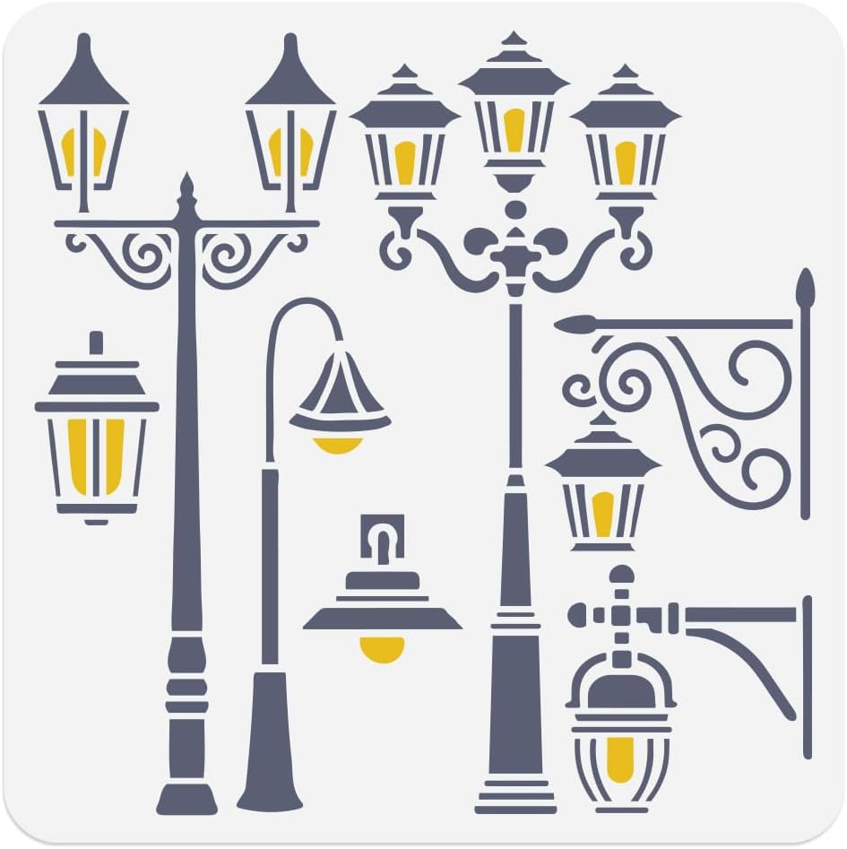 DOODLREAM Street Lamp Wall Stencil Template 30x30 cm Street Light Pole ...