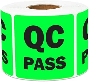 QC Pass Stickers - 2 x 2 inch Square in Fluorescent Green QC Pass Label ...