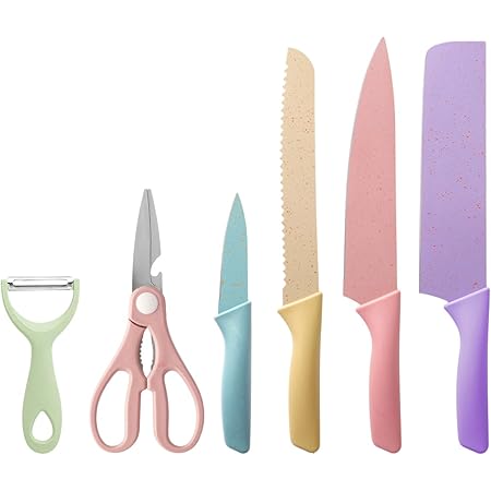 Amazon.com: Colorful Kitchen Knife Set 6 PCS, Colored Knives Set with ...