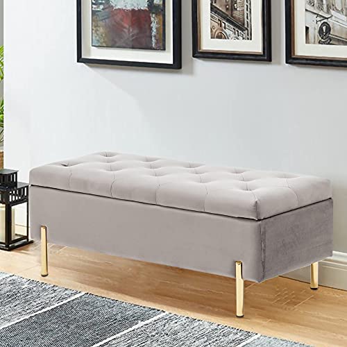 ALISH Grey Velvet Storage Bench - GoTinySpace