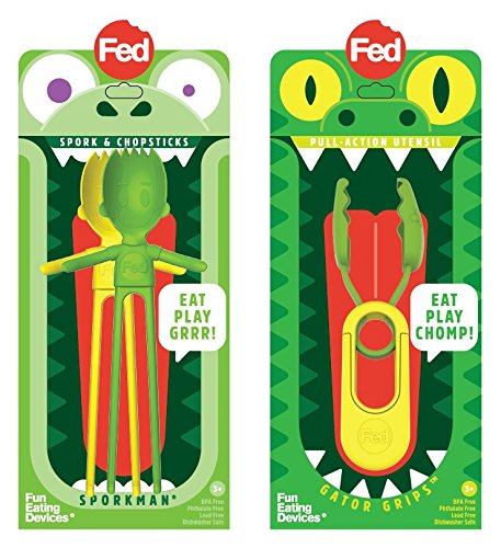Amazon.com : Fun Eating Devices Green/Yellow Sporkman & Gator Grips ...