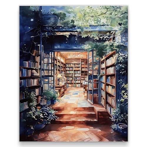 Amazon.com: Bookshop Interior Watercolor Art Print | 8x10 UNFRAMED ...