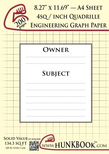 Buy Engineering Graph Paper (200pages/Cream): 4Sq/Inch (1/4") Quadrille ...