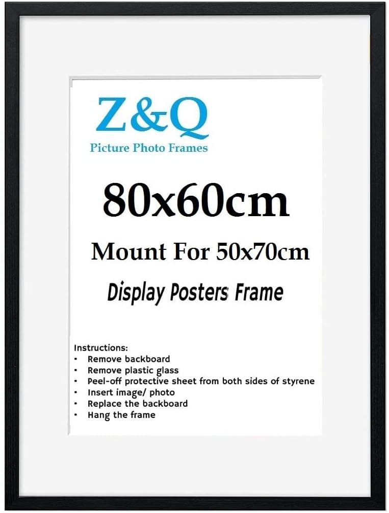 Z&Q Black Picture Frame with White Mount 50x70cm (40x60cm) Print Wall ...