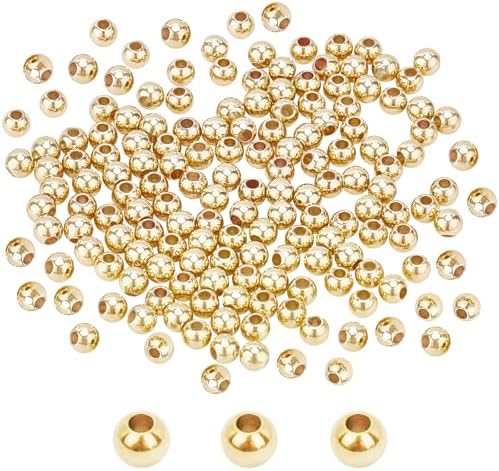 1200Pcs 4mm Smooth Round Beads Gold Spacer Loose Ball Beads for Bracelet Jewelry Making Craft ...
