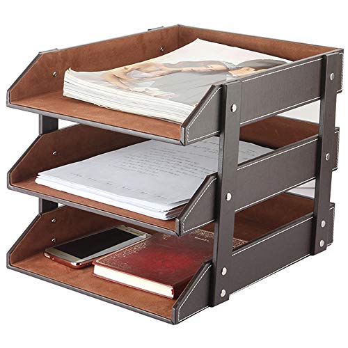 Snapklik.com : Very Sturdy 3 Tier Leather Desk File Rack For Office ...