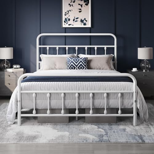 Amazon.com: Bigbiglife Full-Size Vintage Metal Platform Bed Frame with ...