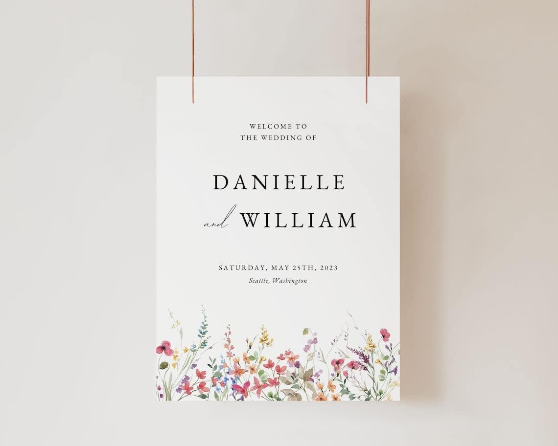 Amazon.com: Spring Wildflower Wedding Sign, Spring Wedding Welcome Sign ...
