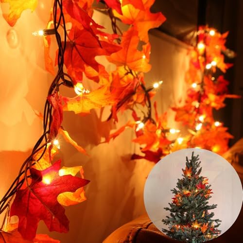 Amazon.com: Fall Garland with Lights Plug in String Lights, Autumn Leaf ...