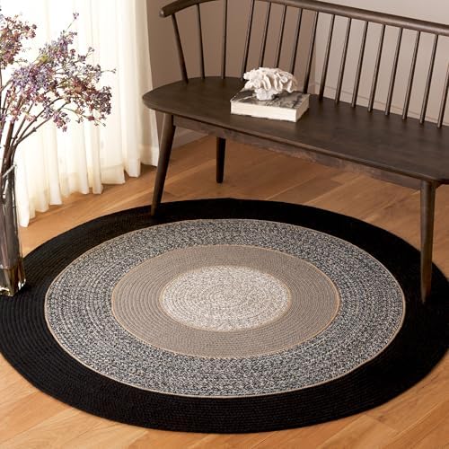 Amazon.com: Safavieh Braided Collection Area Rug - 6' Round, Black/Grey ...