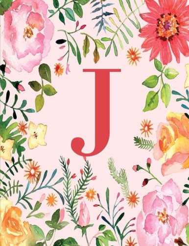J: Monogram Initial J Notebook for Women, Girls and School, Pink Floral ...