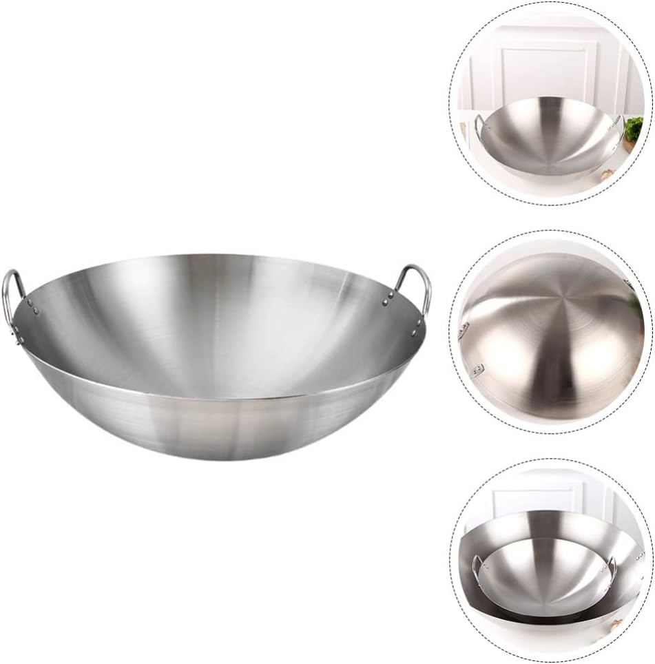 Angoily Wok de acero inoxidable – Sartén tradicional china japonesa ...