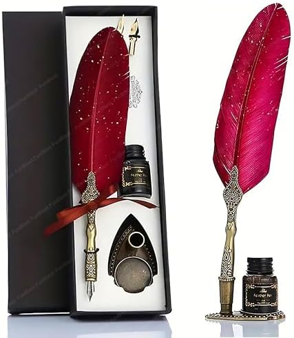 FunBlast Quill Pen Set – 2 Replacement Nibs, Pen Stand Base,15ml Ink ...