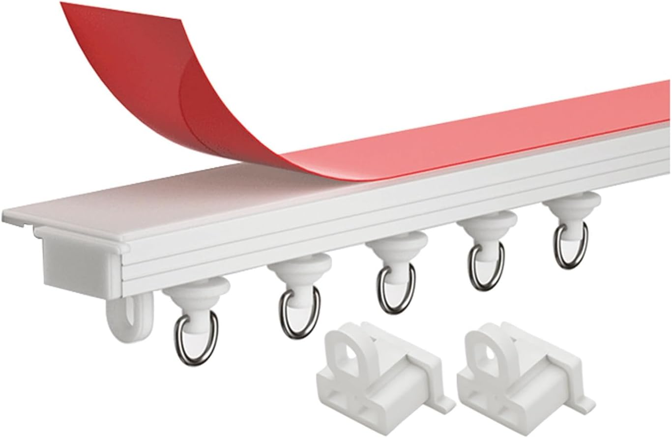 Ceiling-Mounted No-Drill Curtain Track System - Adhesive Aluminum Rail ...