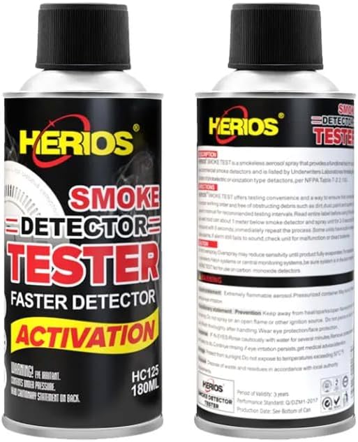 HERIOS Fire Alarm Smoke Detector Tester Spray, 180ml, Quick Test, No ...
