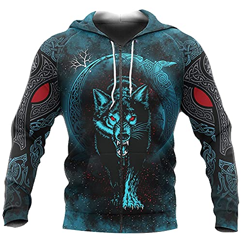 WDBAYXH Men's Viking Tattoo Celtic Dragon Red Eyes Fenrir Wolf - Want It All