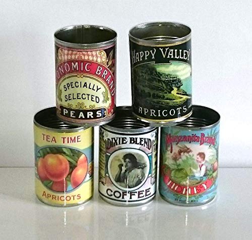 5 Replica Vintage food Tin Cans storage reproduction display props ...