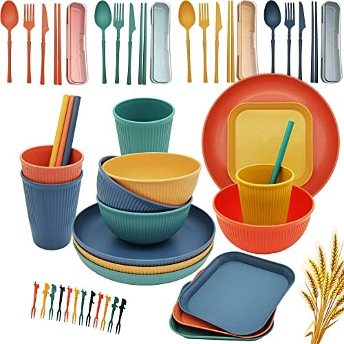 Amazon.com | Wheat Straw Dinnerware Sets For 4(52pcs),Unbreakable ...