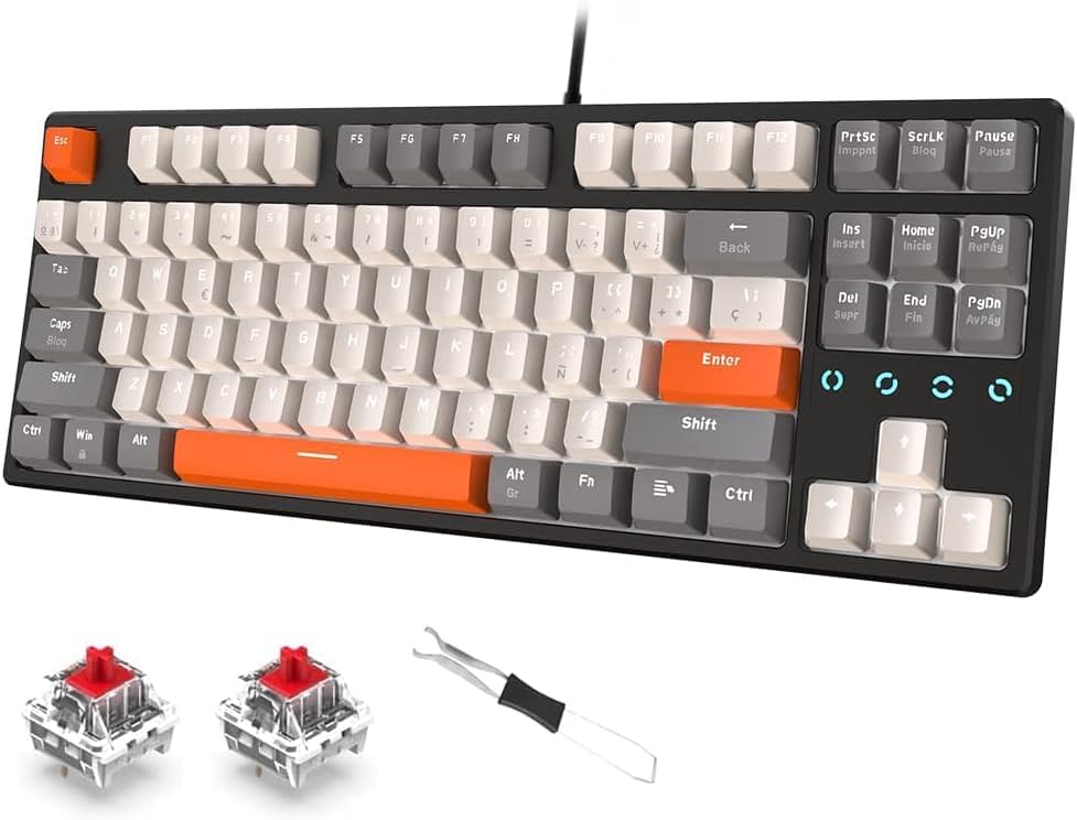 Free wolf K87 Teclado Mecánico Gamer Español, Teclado Alámbrica ...