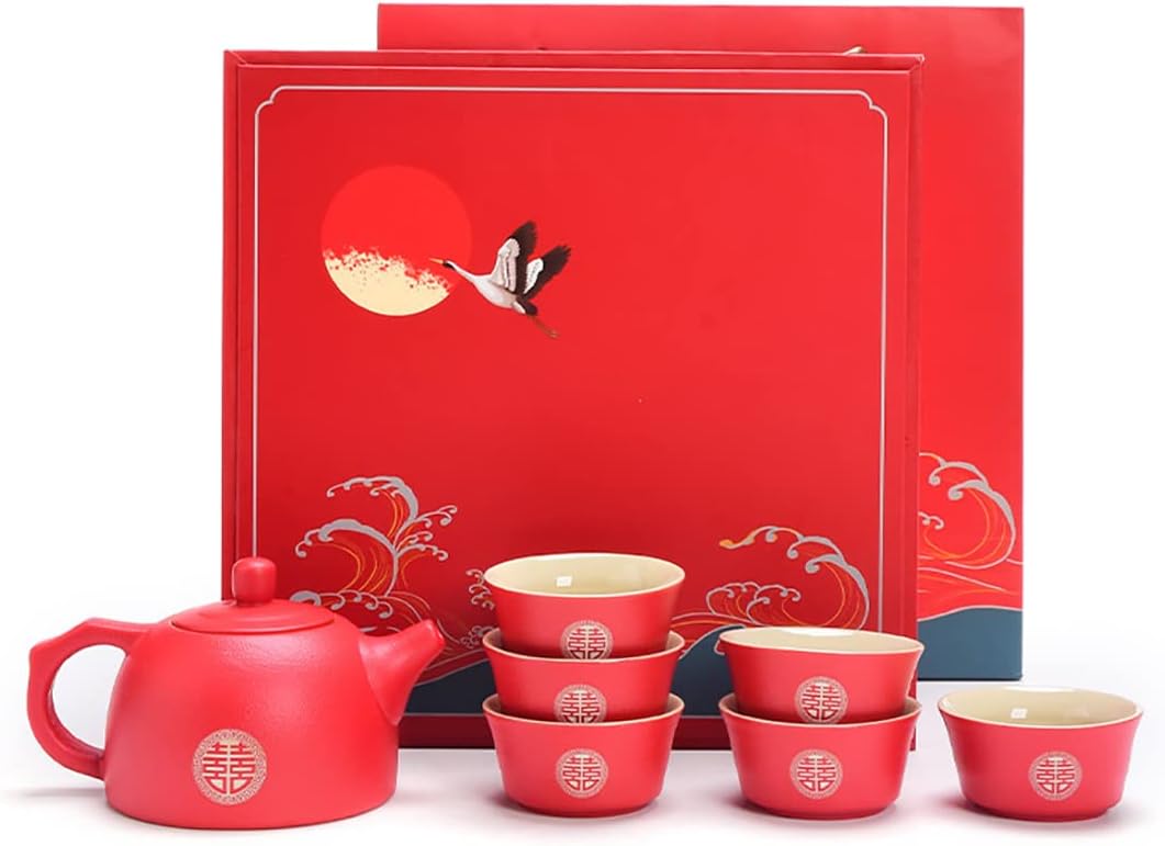 Amazon.com | TANFEI Chinese Kung Fu Tea Set, Double Happiness Porcelain ...