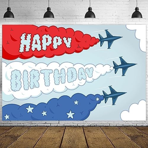 Amazon.com: Airplane Happy Birthday Banner Backdrop Time Flies Sky ...