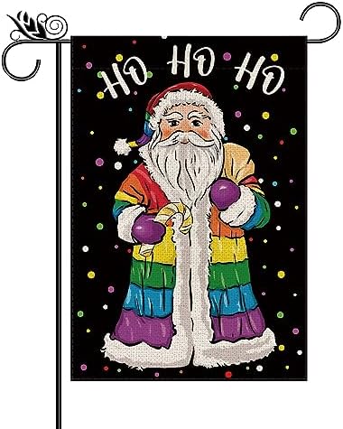 Amazon.com : Christmas Garden Flag Pride Santa Rainbow Double Sided ...