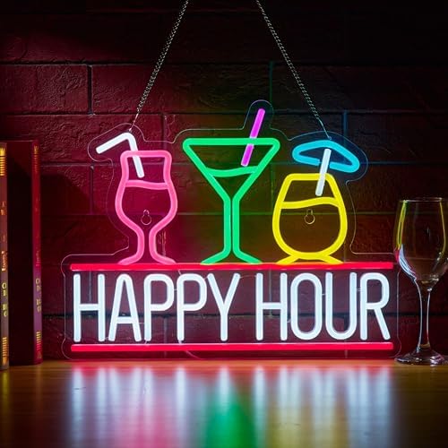 Happy Hour Neon Sign for Wall Decor Beer Bar Signs, USB Powered ...