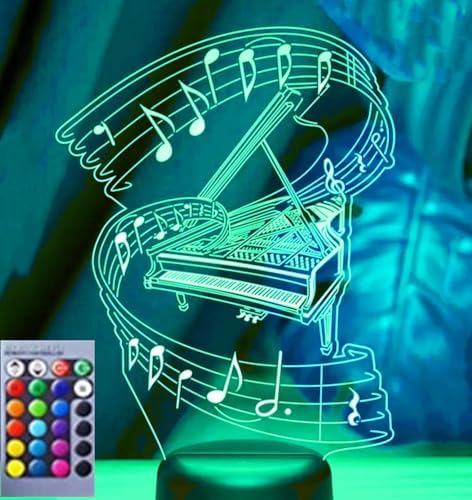 MYCWYFWR 3D Piano Music Note Night Light Optical Illusion Led Lamp with ...