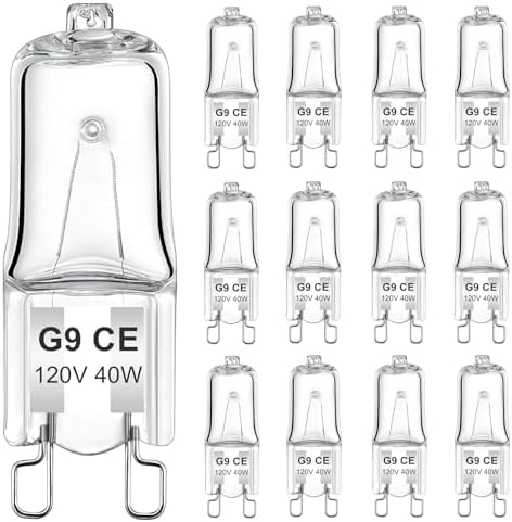 AUZOSL G9 Halogen Bulbs, 12 Pack, 120V, 40W, Dimmable, T4 2 Pin Base ...