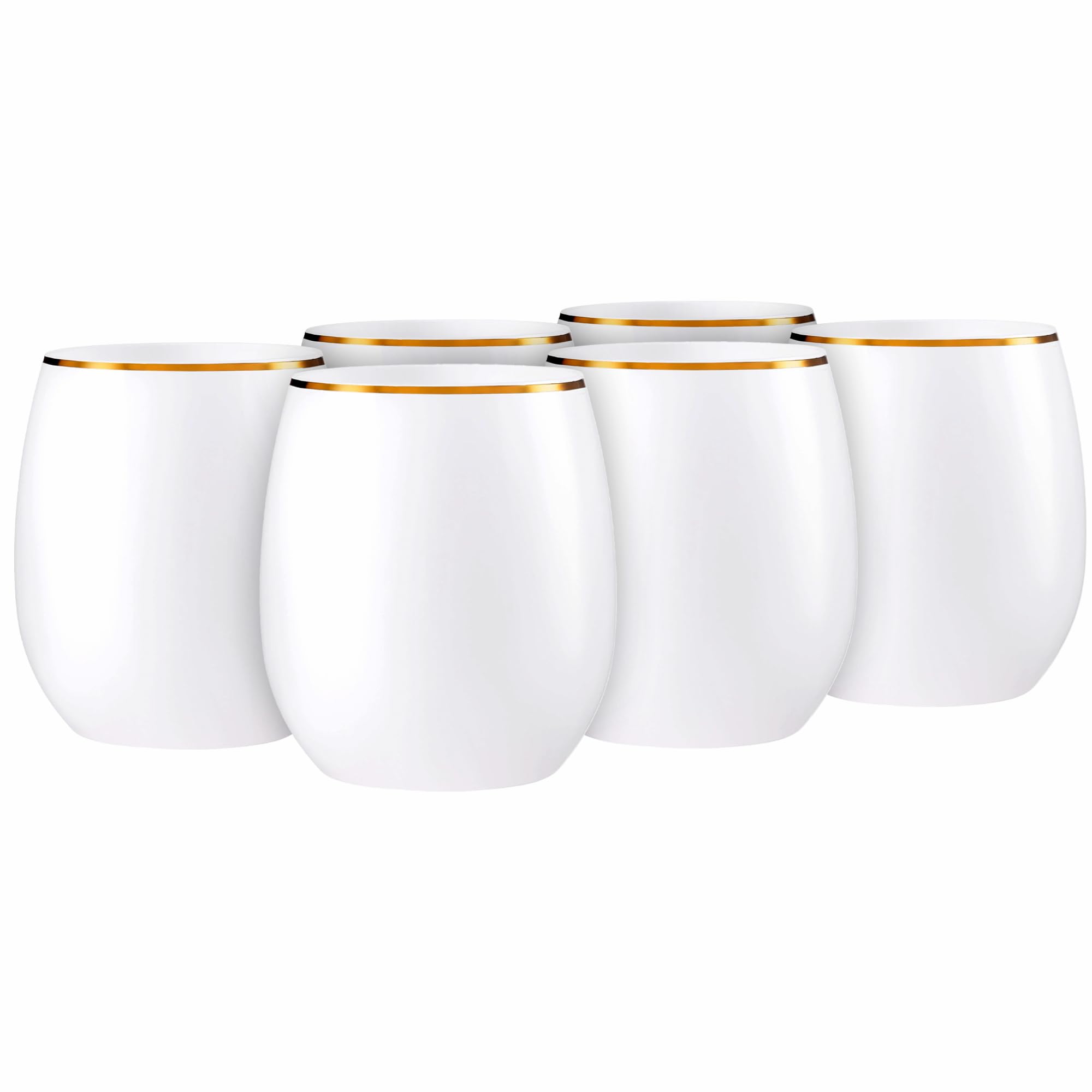 Amazon.com | Elegant Stemless White Wine Goblets with Gold Rim - 12 oz. (Pack of 6) - Unique ...
