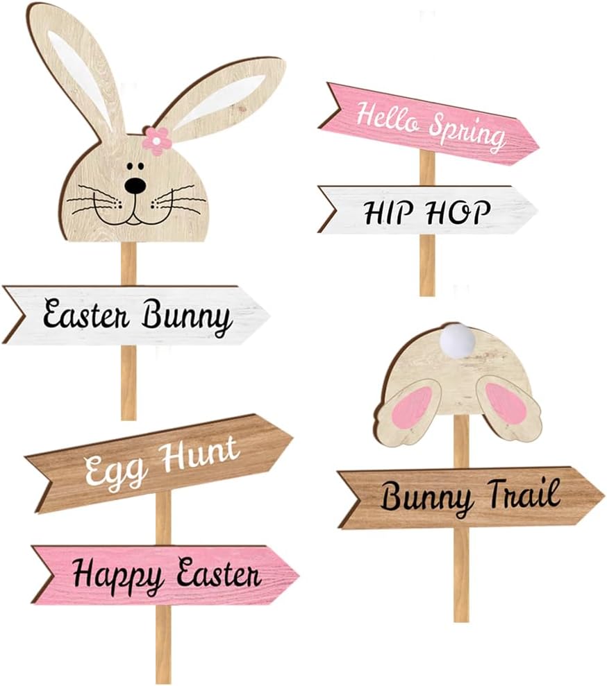 Amazon.com : Easter Decorations Outdoor Yard Signs: 8pcs Cute Wood ...