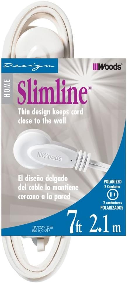 SlimLine 2237 Flat Plug Extension Cord, 2-Wire, 13-Foot, White ...