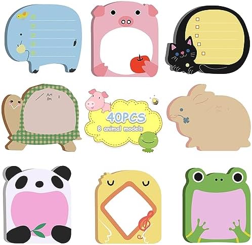 SPEPY 40 Pcs Cute Sticky Notes Set, Cartoon Animals Sticky Notes ...