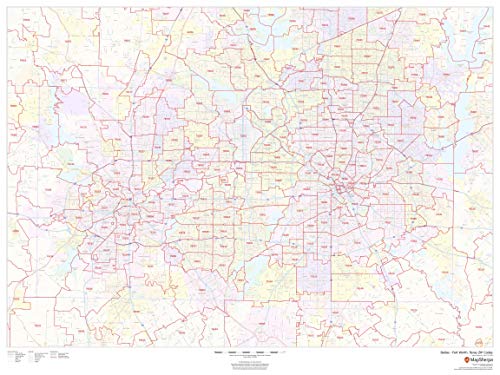 Dallas - Fort Worth, Texas Zip Codes - 48" x 36" Laminated - Want It All
