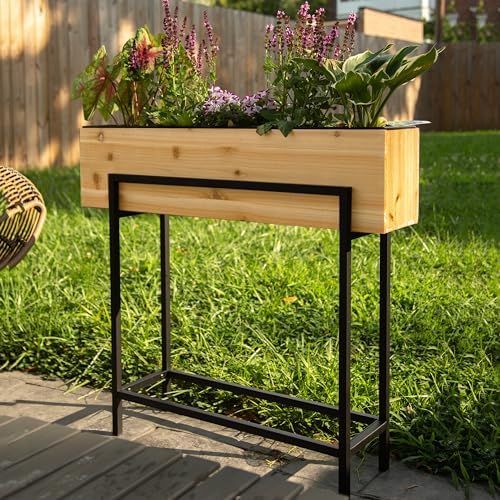 Amazon.com: Raised Standing Planter with Legs, Metal and Wood Elevated ...
