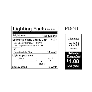 Feit Electric PL9/41 9-Watt Fluorescent PL Bulb, 6.4"H x 1.2"D, 4100K ...