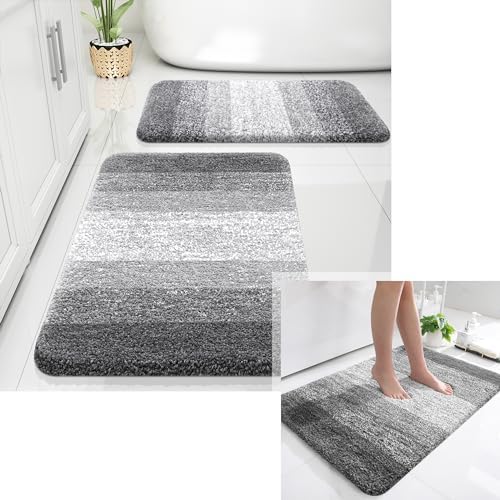 Amazon.com: OLANLY Grey Bath Mat Set, 3 Piece - Ultra Heavy-Density ...