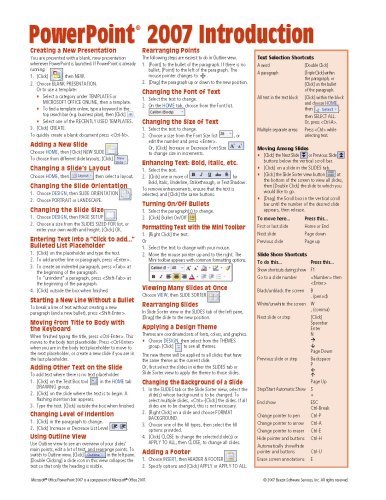 Microsoft PowerPoint 2007 Introduction Quick Reference Guide (Cheat ...