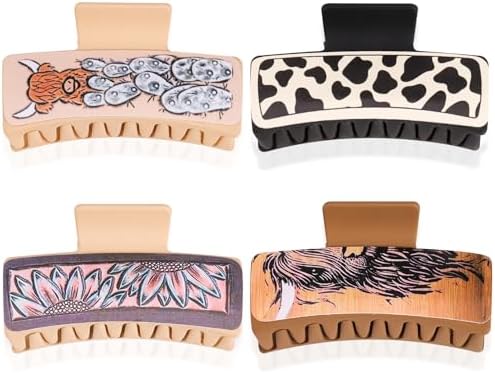Amazon.com: XLSXEXCL 4 Pack Western Hair Clips Leather Cowhide Highland ...