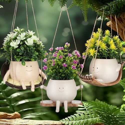 Amazon.com: Nuogo 4 Pcs Swing Face Flower Pot Hanging Planter Outdoor ...