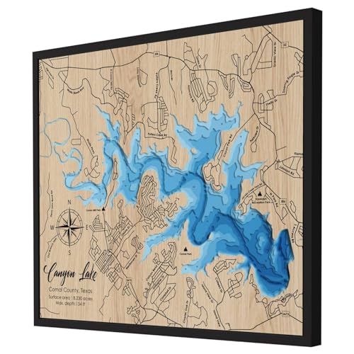 Amazon.com: Personalized 3D Canyon Lake Wood Map - Lake Depth Map Art ...
