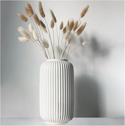 Amazon.com: White Vase, Ceramic Ribbed Vase for Flowers and Pampas ...