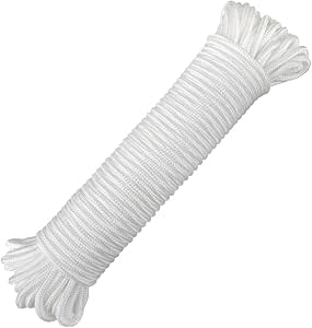 jijAcraft Nylon Rope, 100 Feet White Nylon Rope, 1/4 Inch Solid Braided ...