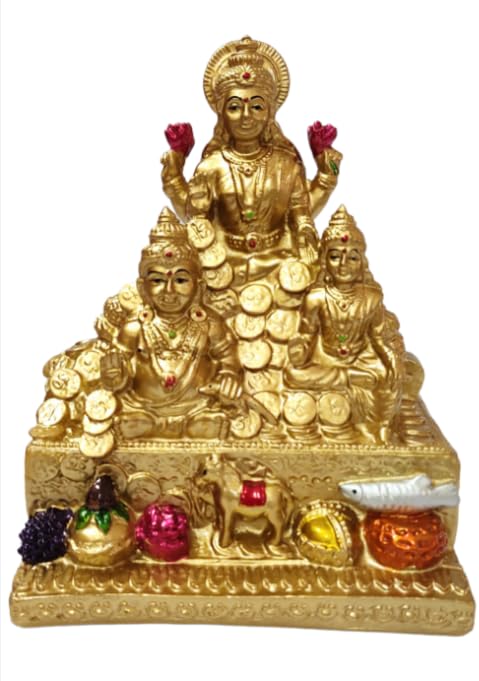 Buy Lakshmi Kubera Statue God Idol Gold 18 cm Height Sculpture for ...