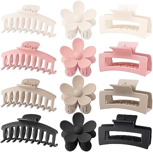 Amazon.com: Large Hair Claw Clips, 12 Pack Flower Hair Clips for Thick ...
