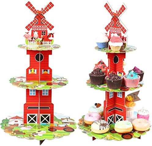 Amazon.com: Farm Animals Theme 3-Tier Round Cardboard Cupcake Stand for ...